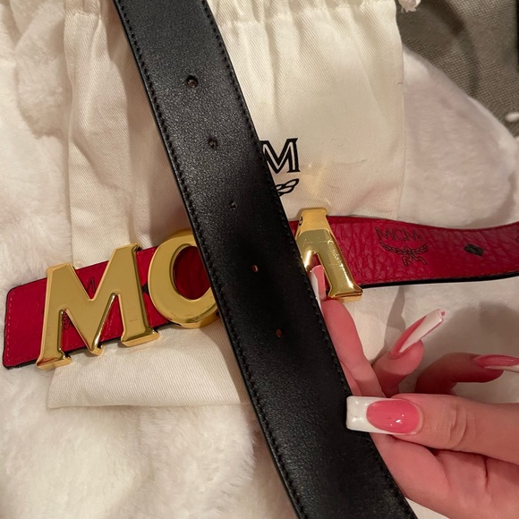MCM | Accessories | Mcm Belt Red With Full Logo | Poshmark